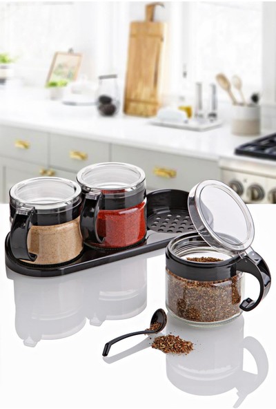 Kitchen Life Lüx 3'lü Standlı Kaşıklı Desire Series Baharatlık Seti
