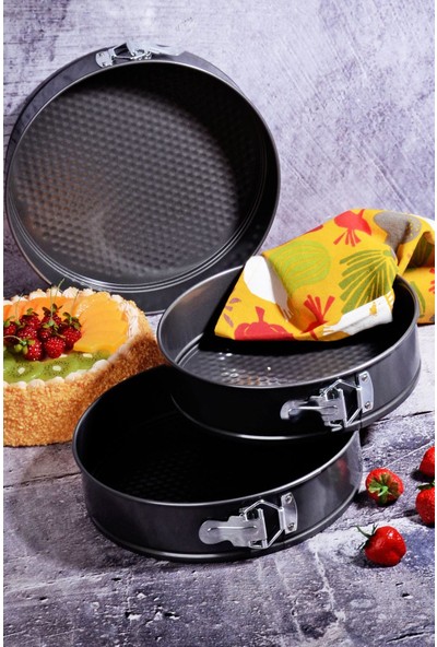 Kitchen Life 3'lü Kelepçeli Yanmaz Yapışmaz Teflon Kek Kalıbı Set Kitchen Life 3'lü Kelepçeli Yanmaz Yapışmaz Teflon Kek Kalıbı Set