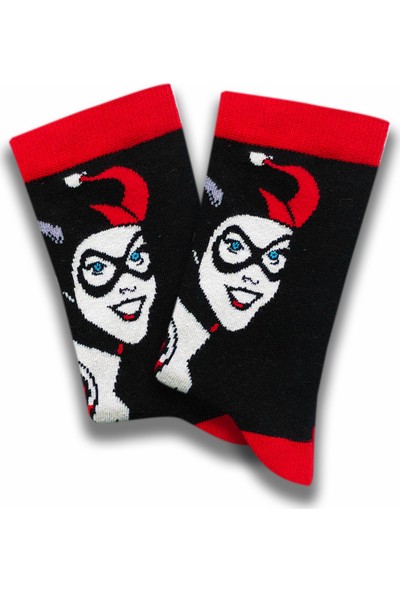 Lara Çorap Harley Quinn Resimli Siyah Kadın Soket Çorap - Hqs-1