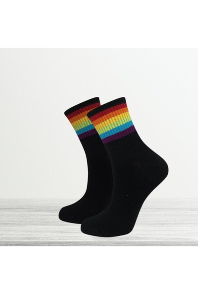 Lara Çorap Renkli Kalın Çizgili Siyah Soket Çorap - Rkc-1
