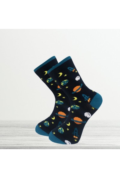 Lara Çorap Uzay Desenli Siyah Soket Çorap - Uds-1