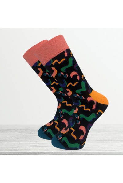 Lara Çorap Kıvrımlar Desenli Karışık Renkli Soket Çorap - Kvdr-1