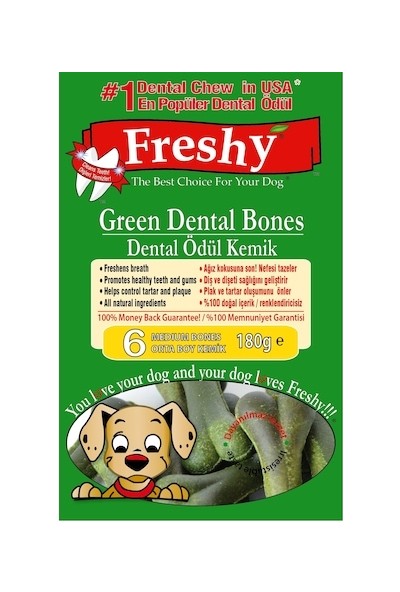 Freshy Green Dental Köpekler Için Ağız ve Diş Sağlığı Için Kemik Orta Boy 6 Freshy Green Dental Köpekler Için Ağız ve Diş Sağlığı Için Kemik Orta Boy 6