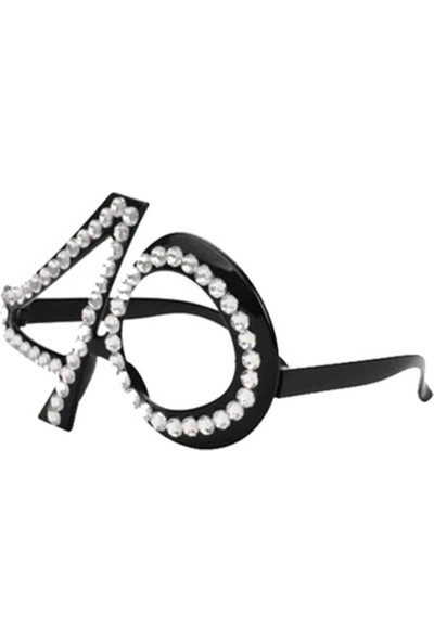 Partishop.net 40 Yaş Şekilli Taşlı Siyah Gözlük