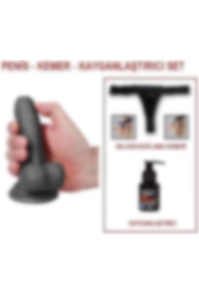 Lilitu Shop 13 cm Belden Bağlamalı Realistik Dildo Zenci Penis Set