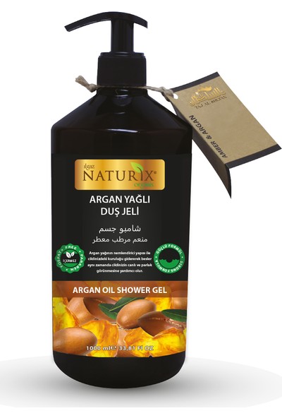 Naturix Organik Argan Yağlı Duş Jeli 1000 ml Paraben Fosfat Içermez Büyük Boy Nemlendirici Duş Jeli