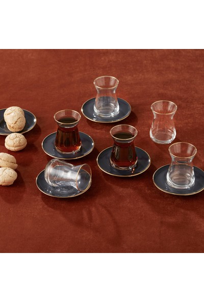 Karaca Retro Antrasit 6 Kişilik Çay Seti