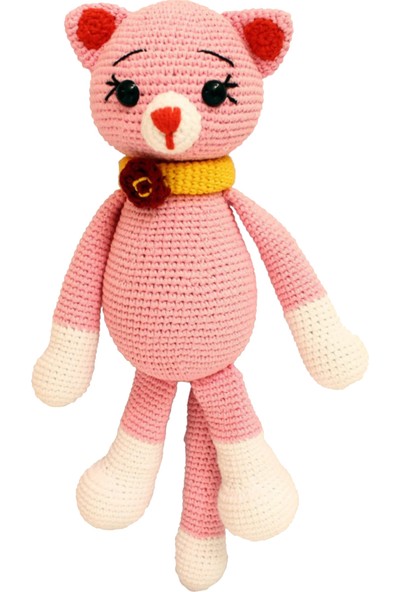 Made By Elif'ce Amigurumi Organik El Örgüsü Pembe Kedi Uyku Arkadaşı