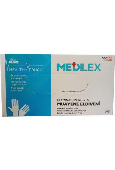Medilex Pudrasız Mavi Eldiven 100'lü Medium Medilex Pudrasız Mavi Eldiven 100'lü Medium