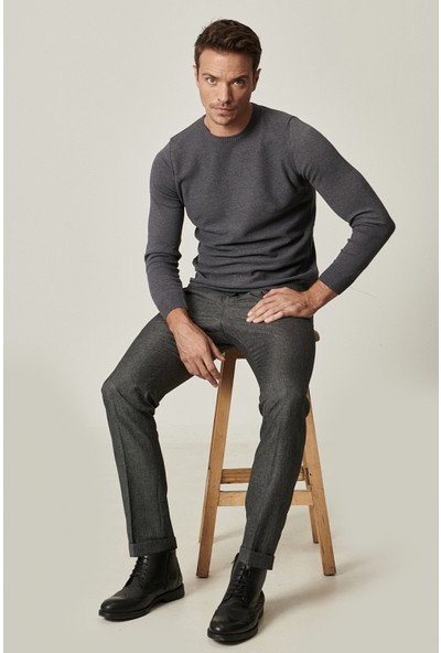 ALTINYILDIZ CLASSICS Slim Fit Dar Kesim Beli Lastikli Yan Cep Desenli Klasik Pantolon