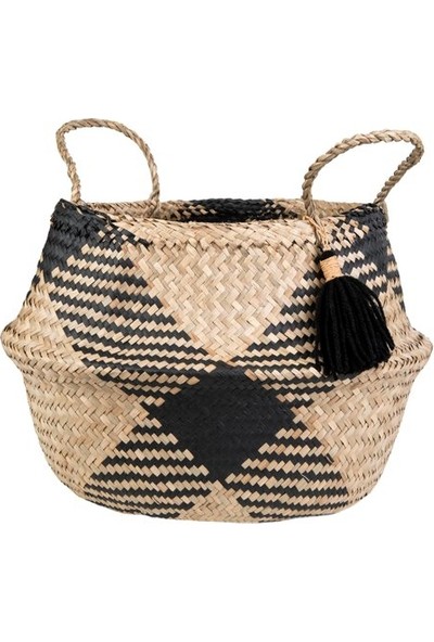 Wisha Natural Siyah Püsküllü Medium Boy Katlanabilir Hasır Sepet Saksılık Wisha Natural Siyah Püsküllü Medium Boy Katlanabilir Hasır Sepet Saksılık