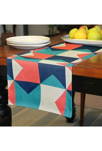 Artikel Renkli Kare Üçgen Desenli Runner Masa Örtüsü 43,5X141,5CM