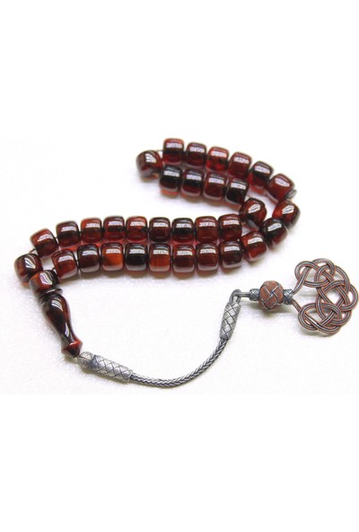 Birinci Tesbih Gümüş Kazaz Püsküllü Ateş Kehribarı Tesbih