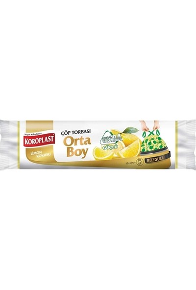 Koroplast Çöp Torbası Ekstra Dayanıklı Limon Büzgülü Orta Boy 15'li Koroplast Çöp Torbası Ekstra Dayanıklı Limon Büzgülü Orta Boy 15'li