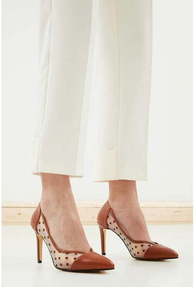 Mio Gusto Pia Taba Puantiyeli Topuklu Ayakkabı