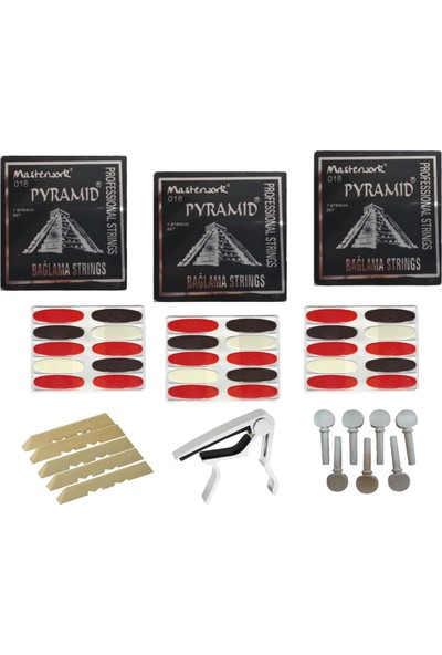 Pyramid 018 Kısa Sap Bağlama Teli Set Halinde Tel , Kapo , Tezene , Burgu , Eşik Pyramid 018 Kısa Sap Bağlama Teli Set Halinde Tel , Kapo , Tezene , Burgu , Eşik