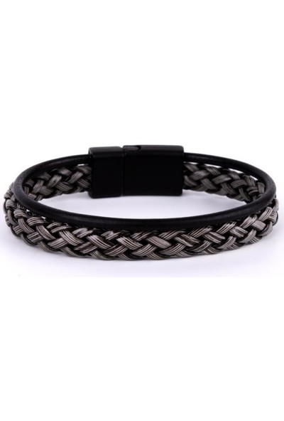 Opslet 2'li Hasır Örgü ve Deri Ip Bileklik 10112