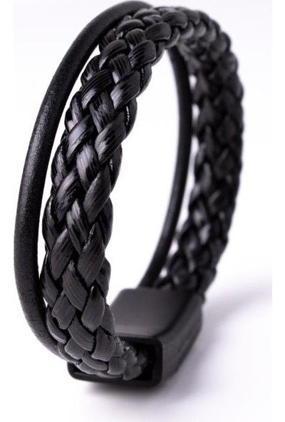 Opslet Siyah Hasır Örgü ve Ip Deri Bileklik 10105 Opslet Siyah Hasır Örgü ve Ip Deri Bileklik 10105