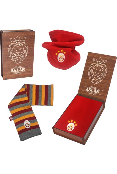 Galatasaray Lisanslı Atkı & Boyunluk Set Hediyelik Ahşap Kutulu