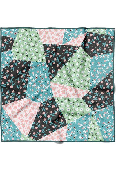 Kadın Patchwork Desenli Bandana 50X50 Yeşil Mavi D