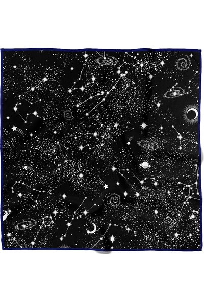 Kadın Yıldız Desenli Bandana 50X50 Siyah Beyaz Dg0
