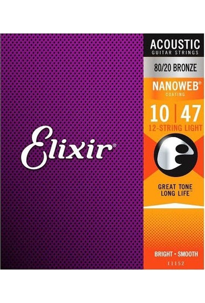 Elixir 010-047 Nanoweb Bronz 12 Telli Akustik Gitar (11152) Elixir 010-047 Nanoweb Bronz 12 Telli Akustik Gitar (11152)