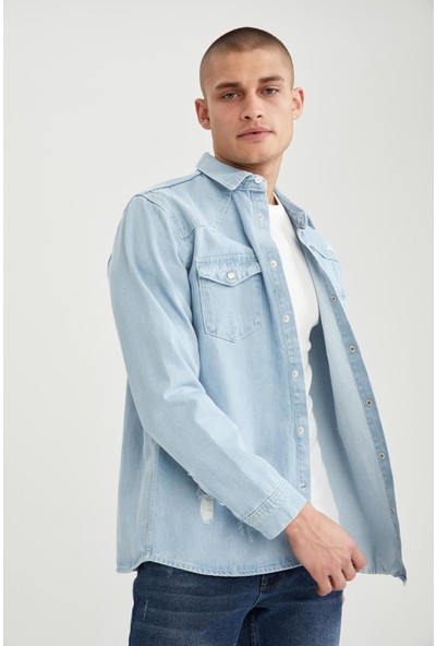 DeFacto Regular Fit Uzun Kollu Jean Gömlek Ceket T0049AZ21SP
