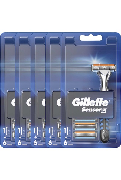 Gillette Sensor3 Tıraş Makinesi + Yedek Tıraş Bıçağı 6'lı x 5 Adet