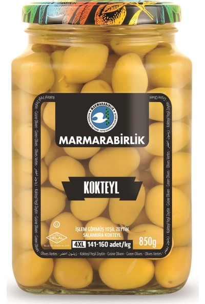 Marmarabirlik 4 Xl Kokteyl Yeşil Zeytin 141-160 850 gr Cam
