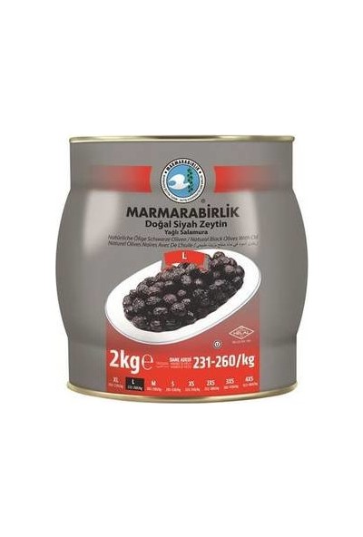 Marmarabirlik L Hiper Salamura Siyah Zeytin 231-260 2 kg Teneke