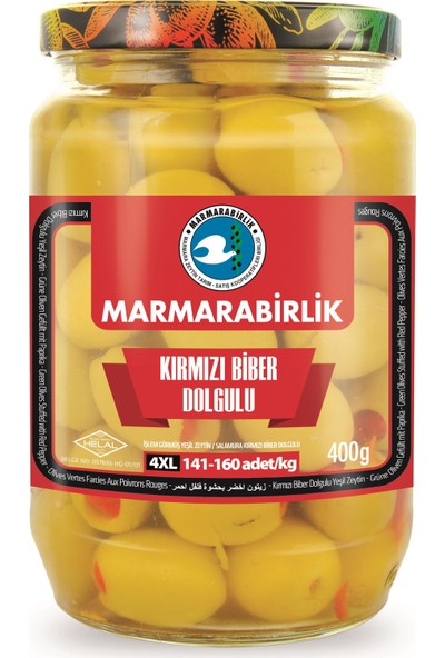 Marmarabirlik 4xl Biber Dolgulu Yeşil Zeytin 141-160 400 gr Cam