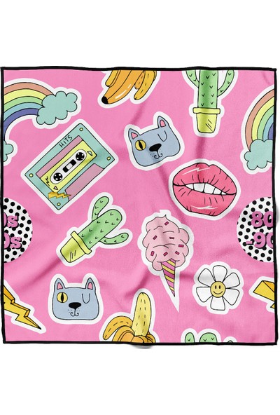 Moda Butik Kadın Seda Desenli Bandana 50X50 Pembe DG0361-22