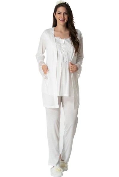 Mecit Pijama 5420 Sabahlıklı Dantel Detaylı Lohusa Pjama Takımı Mecit Pijama 5420 Sabahlıklı Dantel Detaylı Lohusa Pjama Takımı