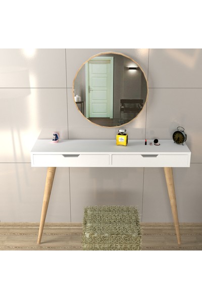 Emkawood Karina Aynalı Çekmeceli Masif Ayaklı Makyaj Masası