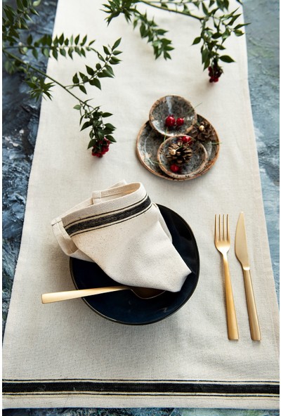 Anı Home Keten Siyah Şeritli Runner