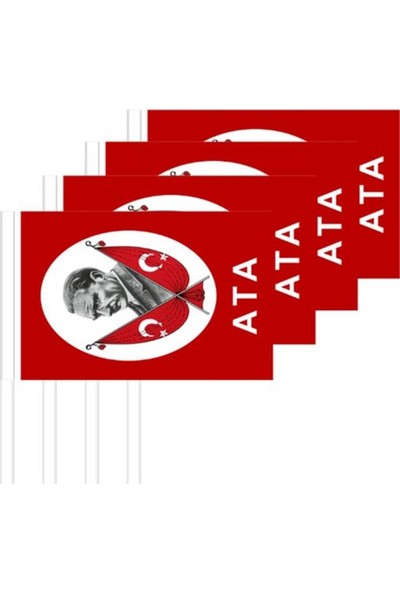 Türk Bayrağı Atatürk Baskılı Çıtalı Plastik Çubuklu 100 Lü