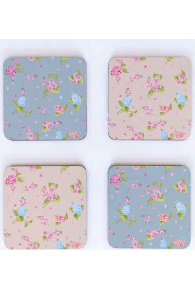 Betgohome Bardak Altlığı 4 Lü Set Mdf Ahşap Özel Tasarım Çiçeklim Betgohome