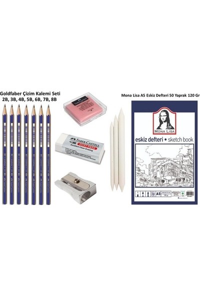 Faber-Castell Goldfaber Karakalem Çizim Seti + Monalisa Eskiz Defter Faber-Castell Goldfaber Karakalem Çizim Seti + Monalisa Eskiz Defter