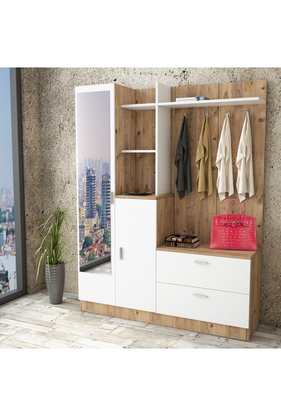 Jessie Vestiyer Ayakkabılık Portmanto Aynalı Raflı Jessie Vestiyer Ayakkabılık Portmanto Aynalı Raflı