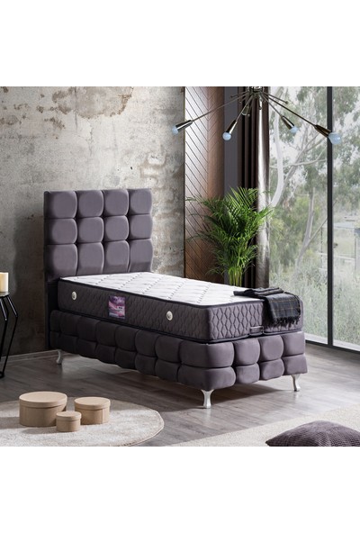 Setay Duke Lüx Tek Kişilik Baza Başlık Delüx Yatak Seti Antrasit Gri