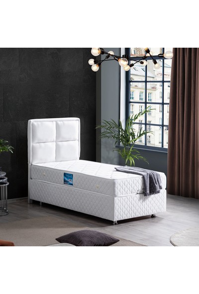 Setay Grand Tek Kişilik Baza Başlık Orthosoft Yatak Seti Beyaz