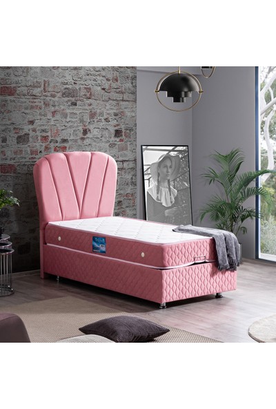 Setay Line Tek Kişilik Baza Başlık Orthosoft Yatak Seti, Pembe