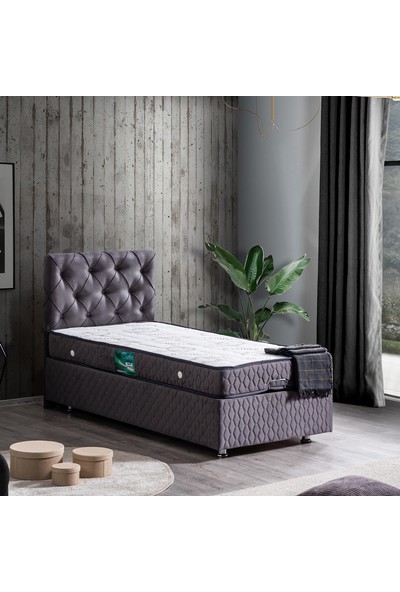 Setay Vita Tek Kişilik Baza Başlık Comfort Yatak Seti, Antrasit Gri