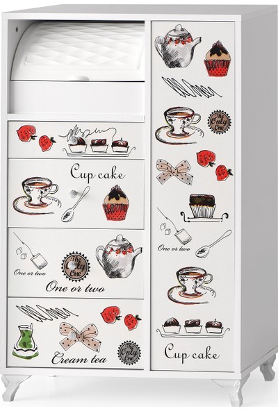 Evistro Ahşap Bombeli Çekmeceli Mutfak Kiler Dolabı Ekmeklik Cupcake Kurulu