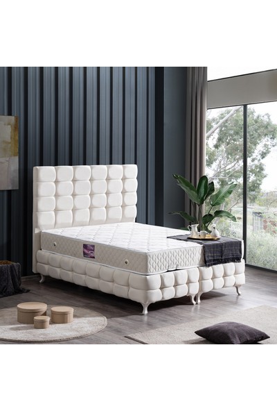 Setay Duke Lüx Çift Kişilik Baza Başlık Delüx Yatak Seti Krem