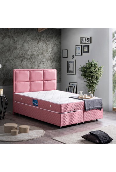 Setay Grand Çift Kişilik Baza Başlık Orthosoft Yatak Seti Pembe