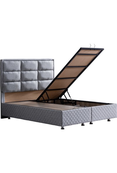 Setay Grande Çift Kişilik Baza Başlık Seti Keten Gri