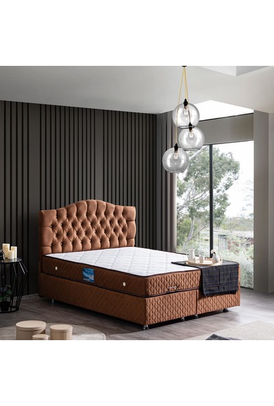 Setay Zümrüt Çift Kişilik Baza Başlık Orthosoft Yatak Seti Açık Kahve