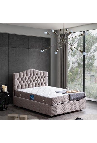 Setay Zümrüt Çift Kişilik Baza Başlık Orthosoft Yatak Seti Gri