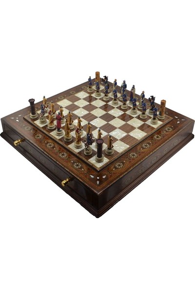 Gifthome Satranç Takımı/seti;orta,selçuklu&haçlılar,polyester,sedefli,k.ceviz ,çekm. Satranç Tahtası